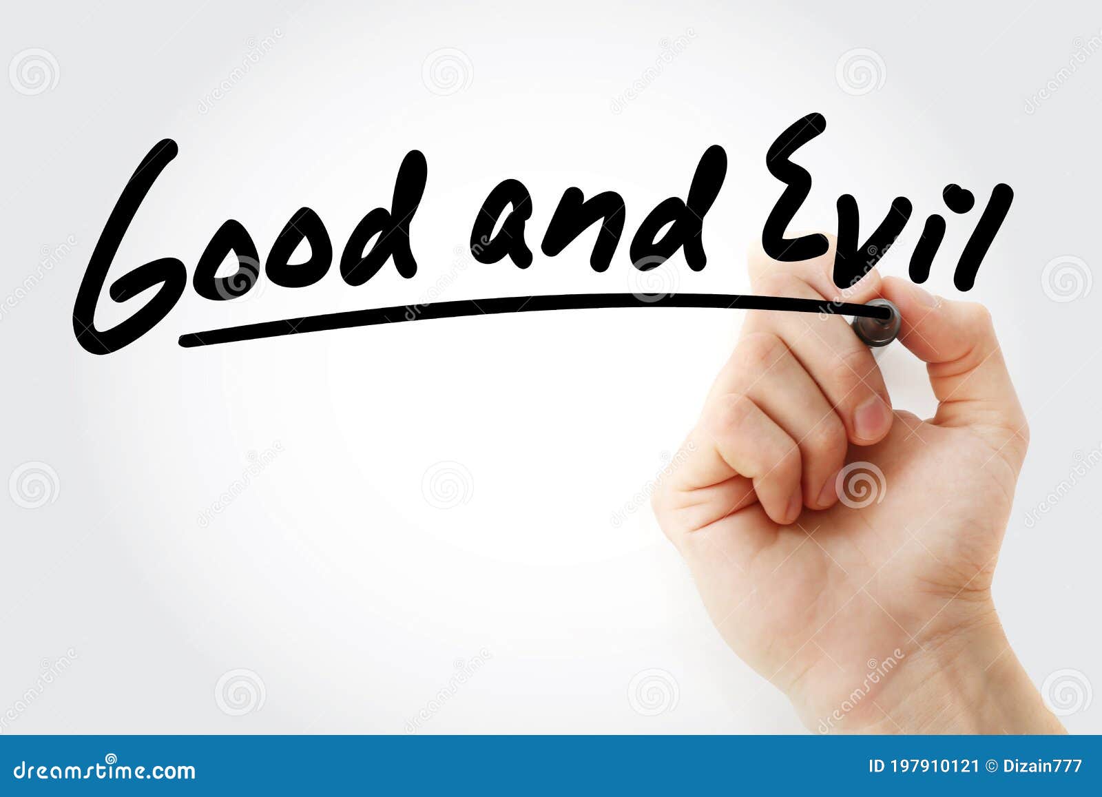 Hand Writing Good and Evil with Marker Stock Image - Image of deal ...