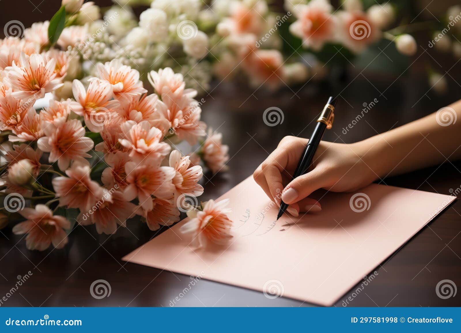 A Hand Writing a Greeting Card with Flowers Stock Illustration ...
