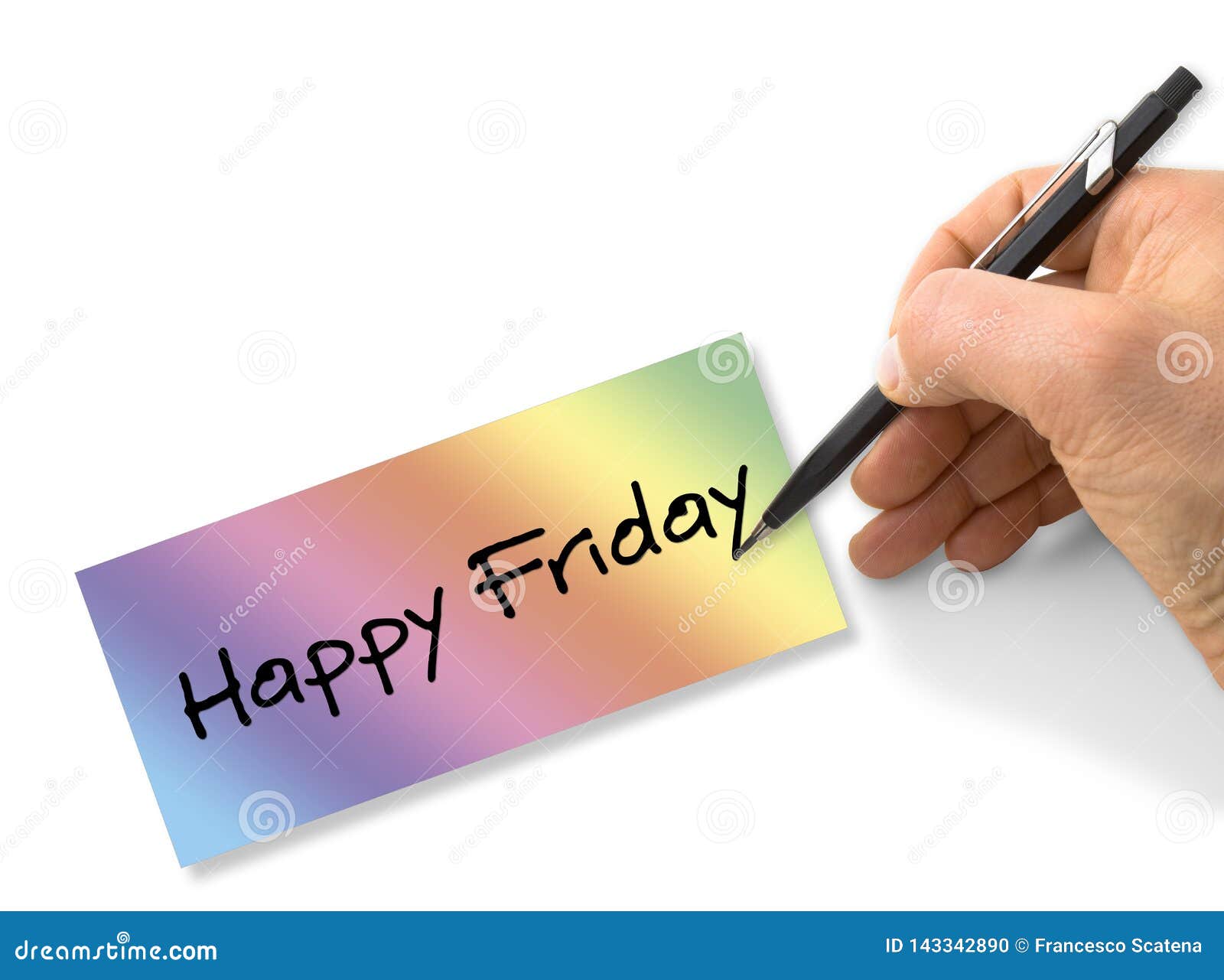 Hand Writing Happy Friday with a Pencil on a Colored Sheet on White ...