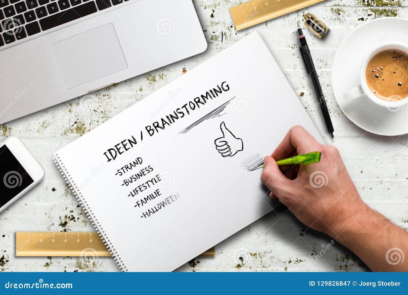 Hand Writing Ideas in German on a Note Pad Stock Image - Image of ...