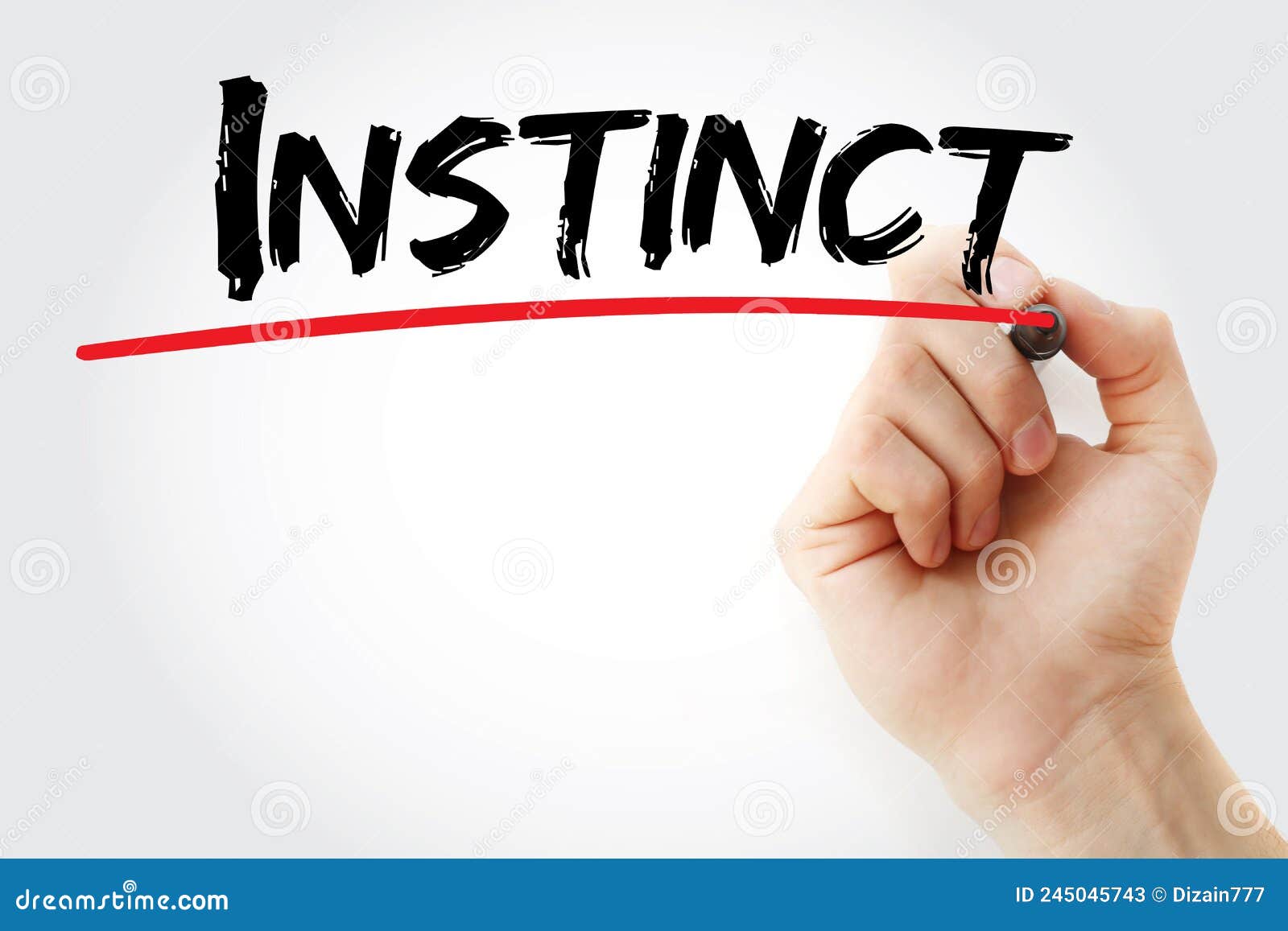 Concept Of Instinct. Hand Holding Human Head Profile With Word Text On ...