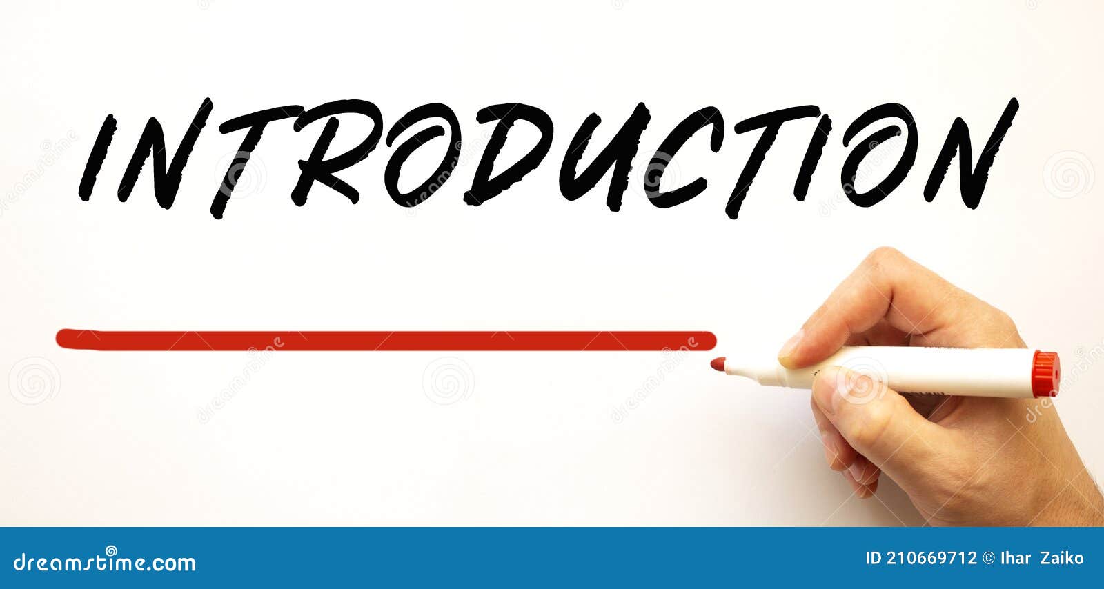 Hand Writing INTRODUCTION with Red Marker. Isolated on White Background ...