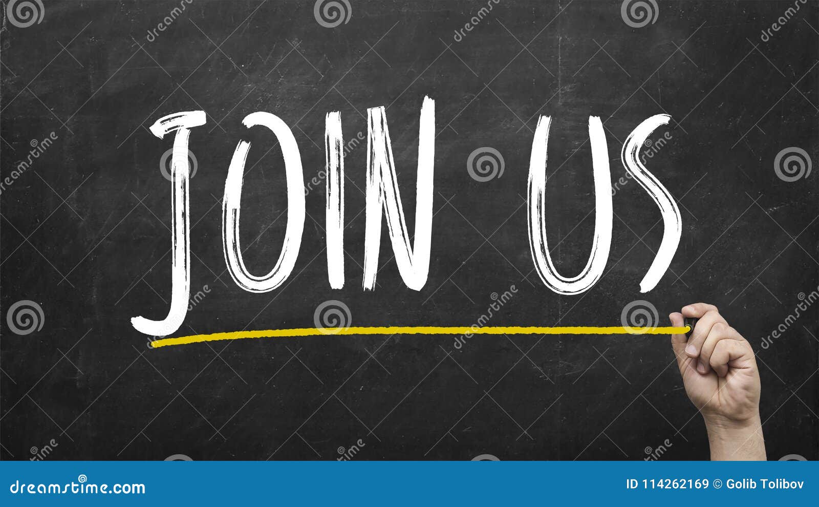 Hand Writing Join Us on Black Chalkboard Stock Image - Image of ...