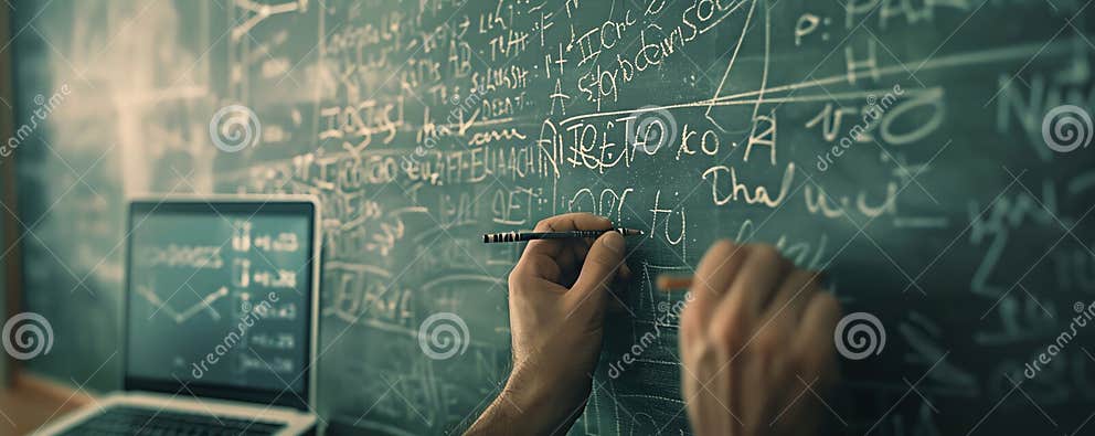Hand Writing Math Equations on a Chalkboard Stock Illustration ...