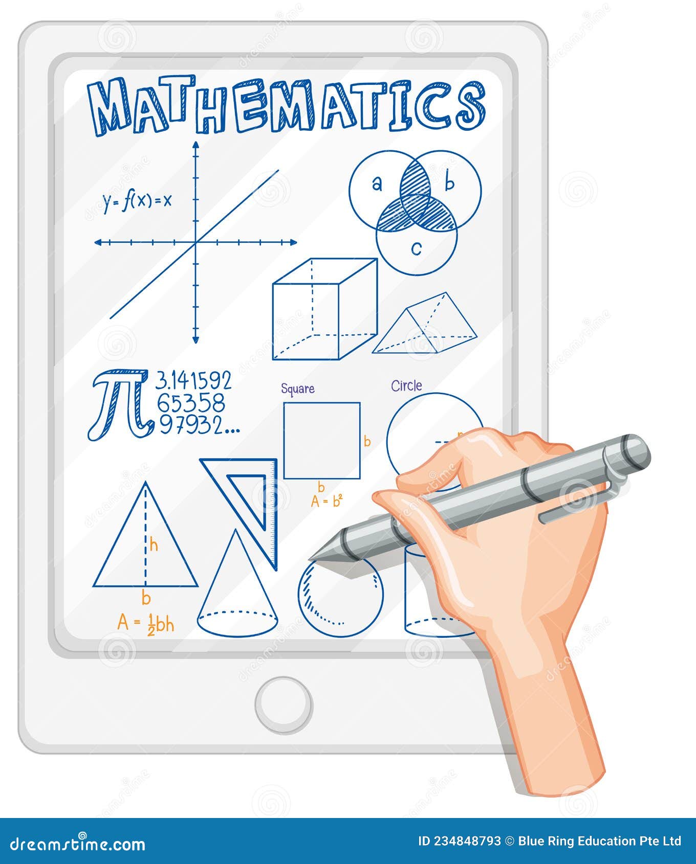 Hand Writing Math Symbol on Tablet Stock Vector - Illustration of hand ...