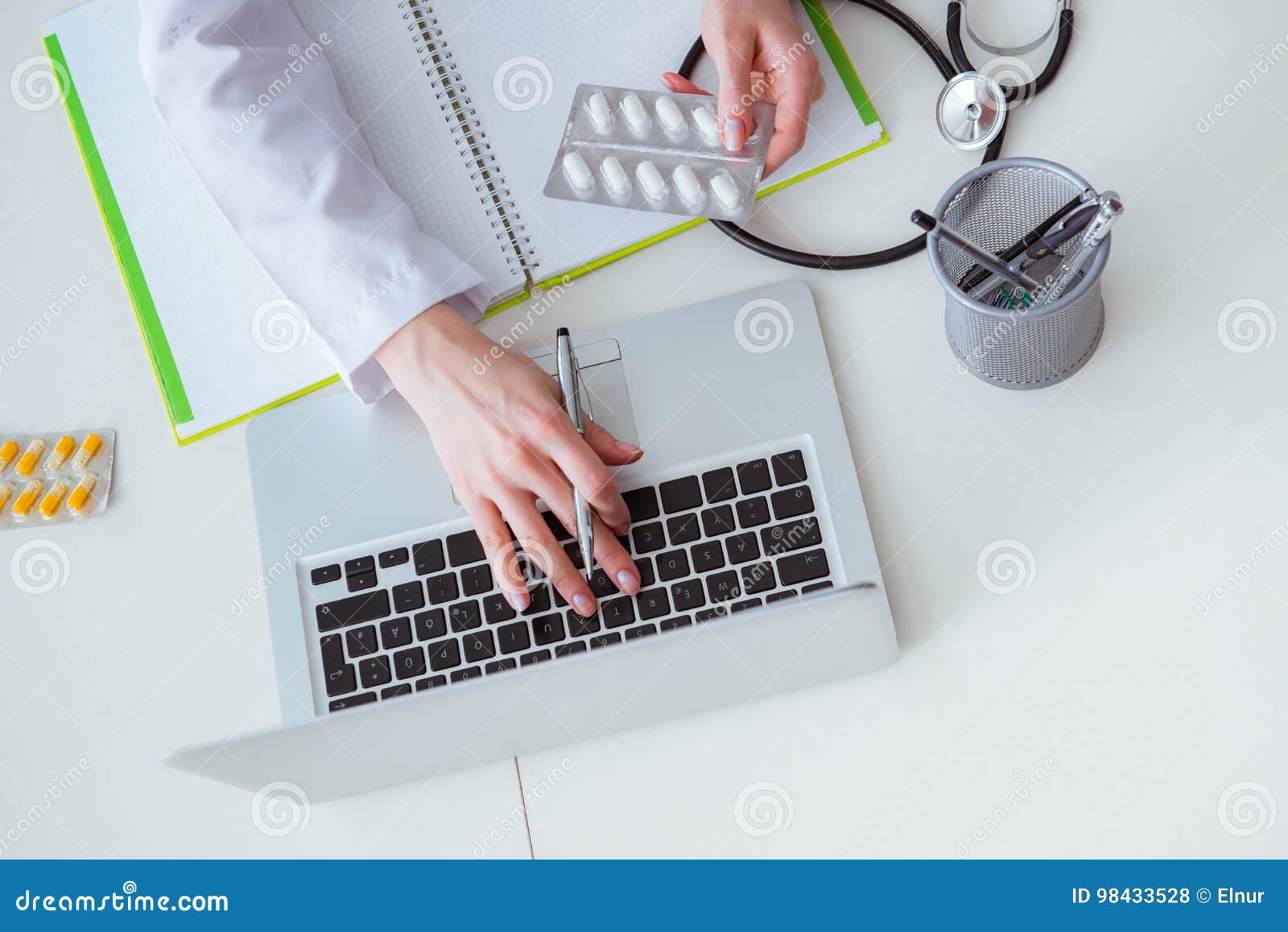 The Hand Writing Medical Prescription in Computer Stock Photo - Image ...