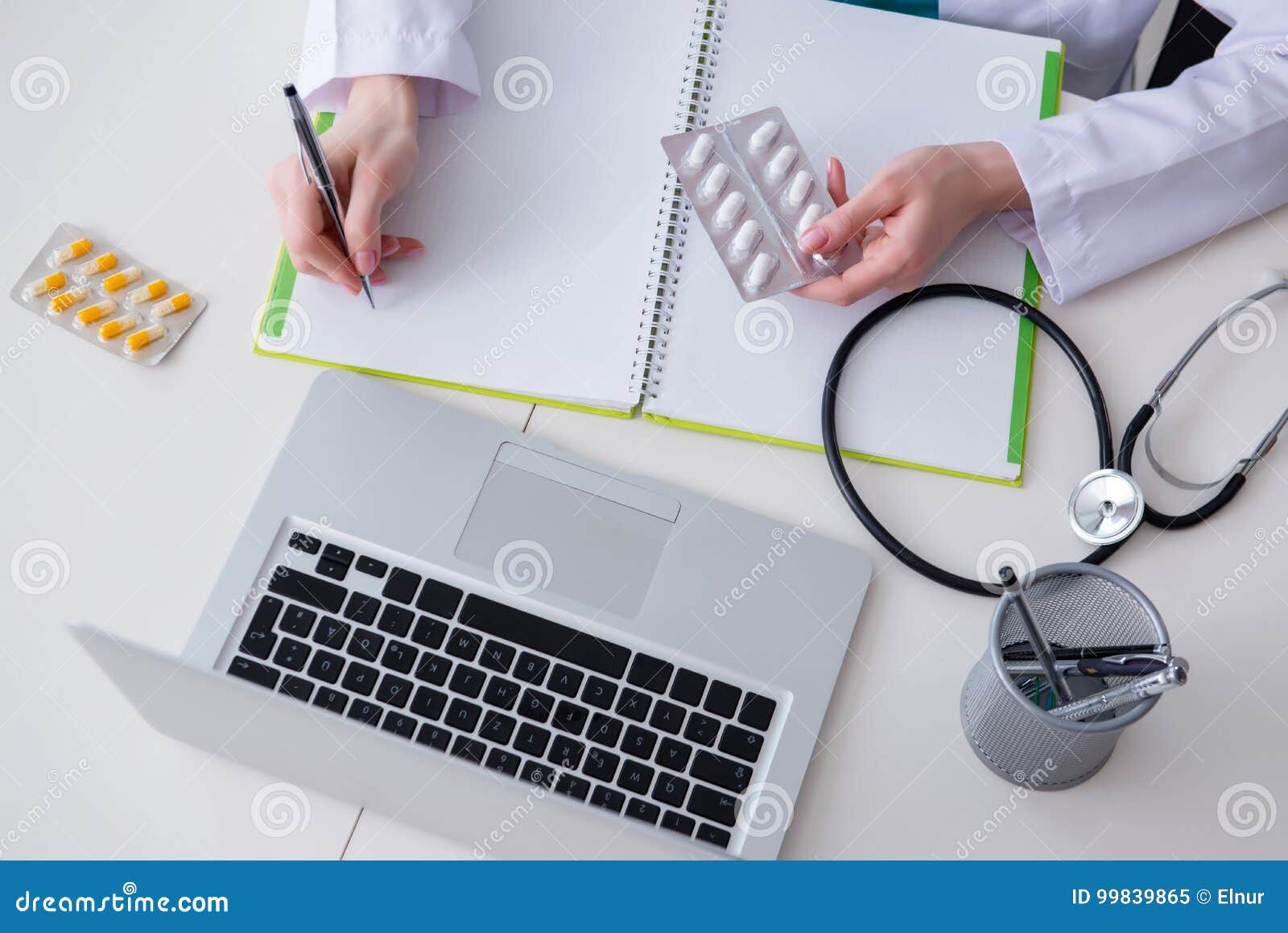 The Hand Writing Medical Prescription in Computer Stock Image - Image ...