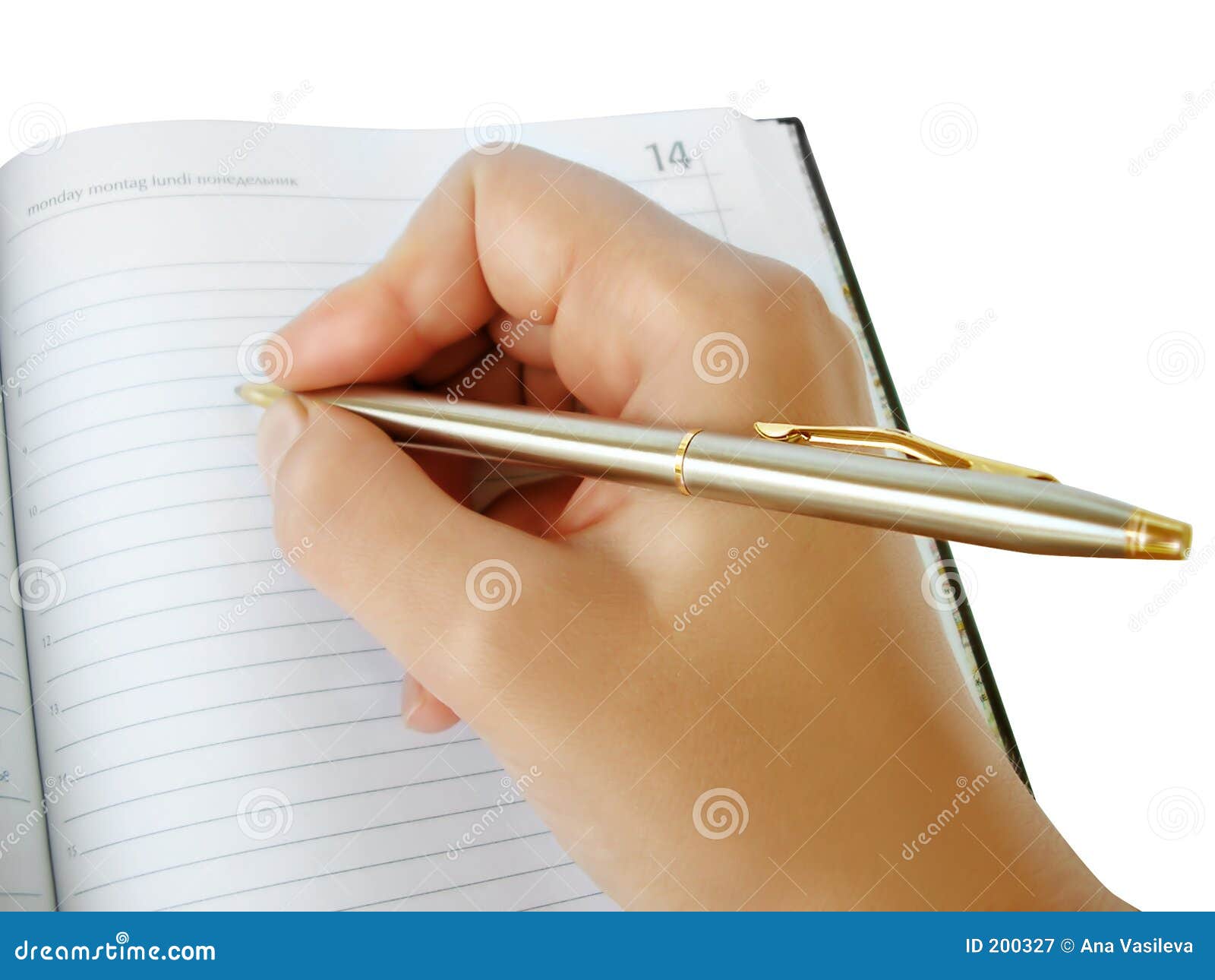 Hand Writing in a Notebook with Luxurious Pen Stock Image - Image of ...