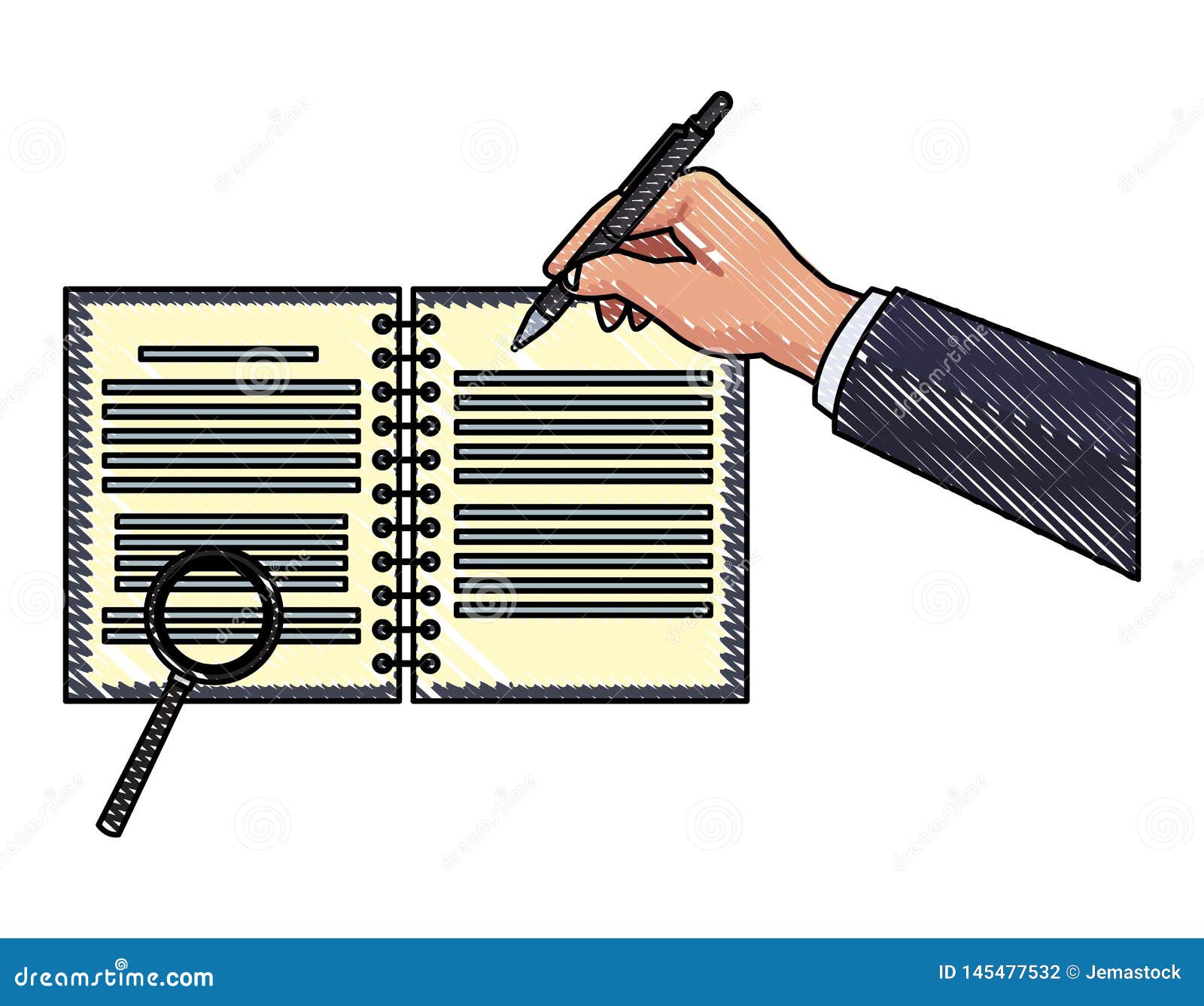 Hand Writing on Notebook with Magnifying Glass Scribble Stock Vector ...