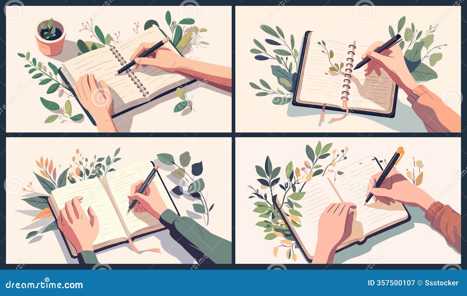 Set Diary, Note Book In Cartoon Style Top View, Open, Closed Isolated ...