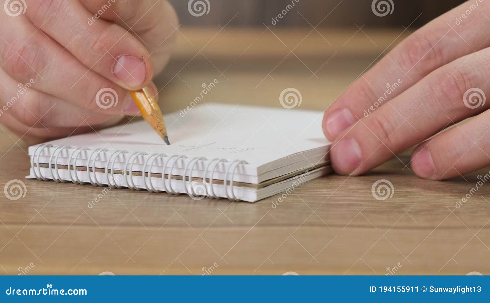 Hand Writing Notes in Notepad. Doing Homework Stock Image - Image of ...