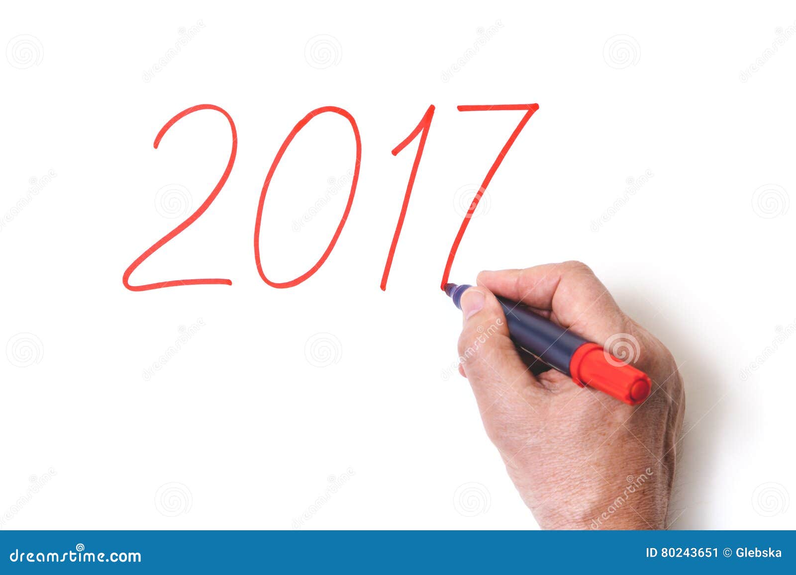 2017. Hand Writing Numbers Red Marker on White Background Stock Image ...
