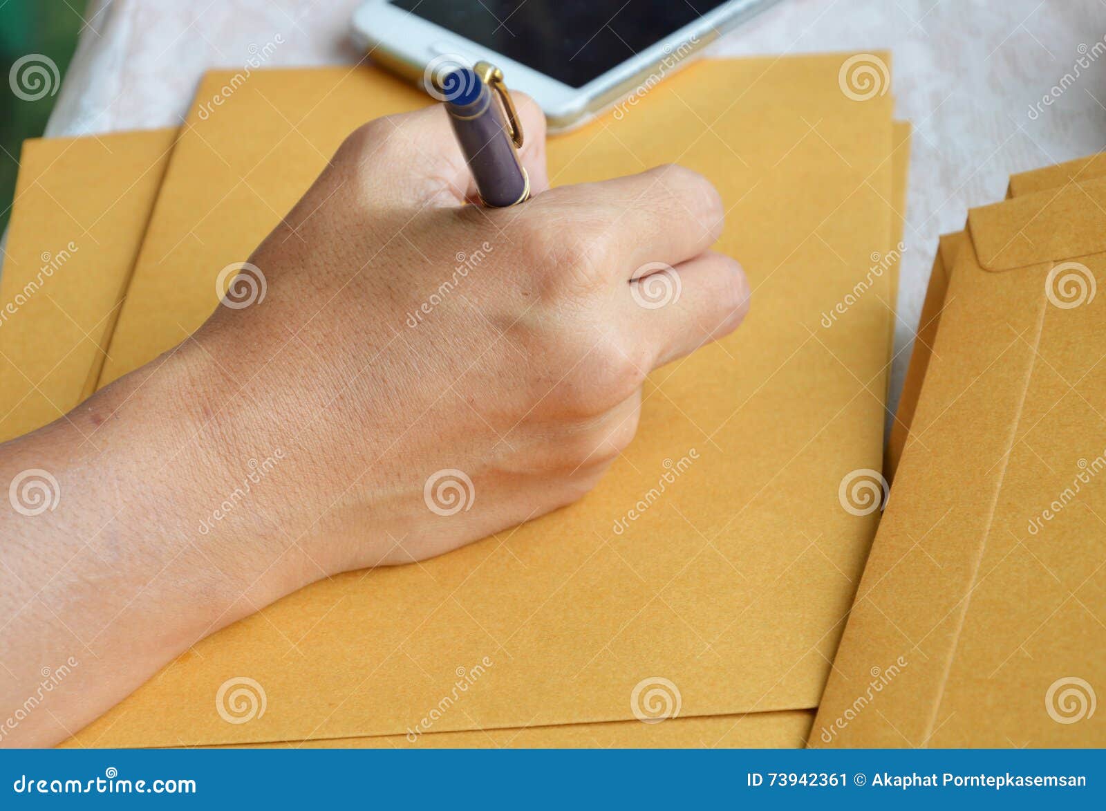 Hand Writing Outside Address on Brown Envelope Stock Image - Image of ...