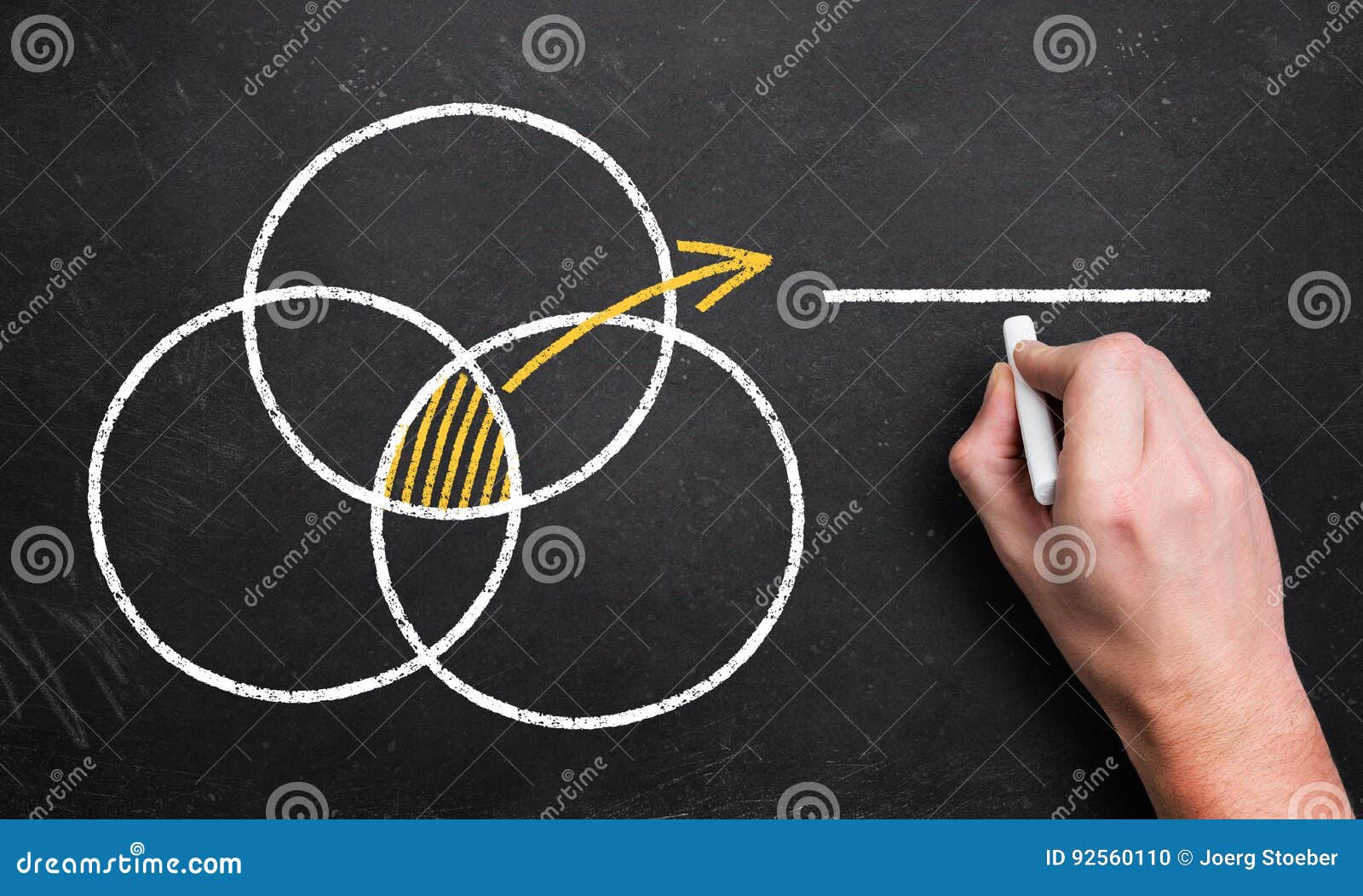 Hand Writing 3 Overlapping Circles with Intersection Pointing To an ...