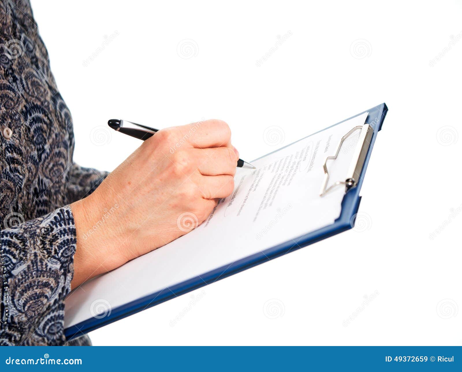 Hand with writing pad stock image. Image of isolated - 49372659