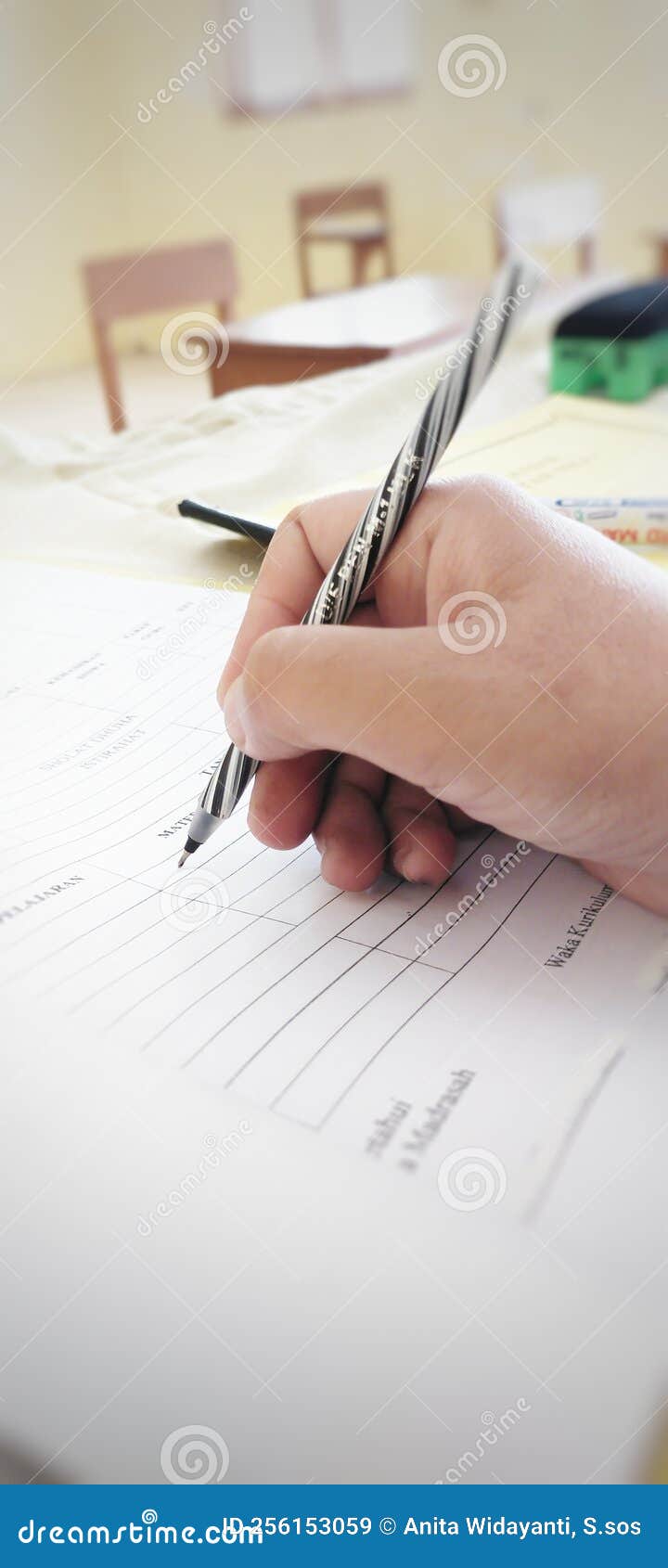 Hand Writing on Paper with Blur Background Stock Image - Image of empty ...