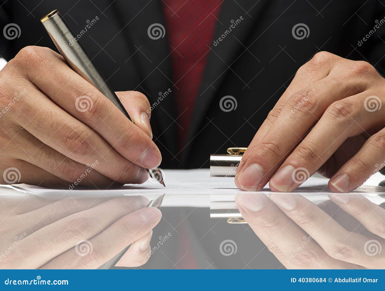 Hand Writing a Paper with Reflection. Stock Photo - Image of executive ...