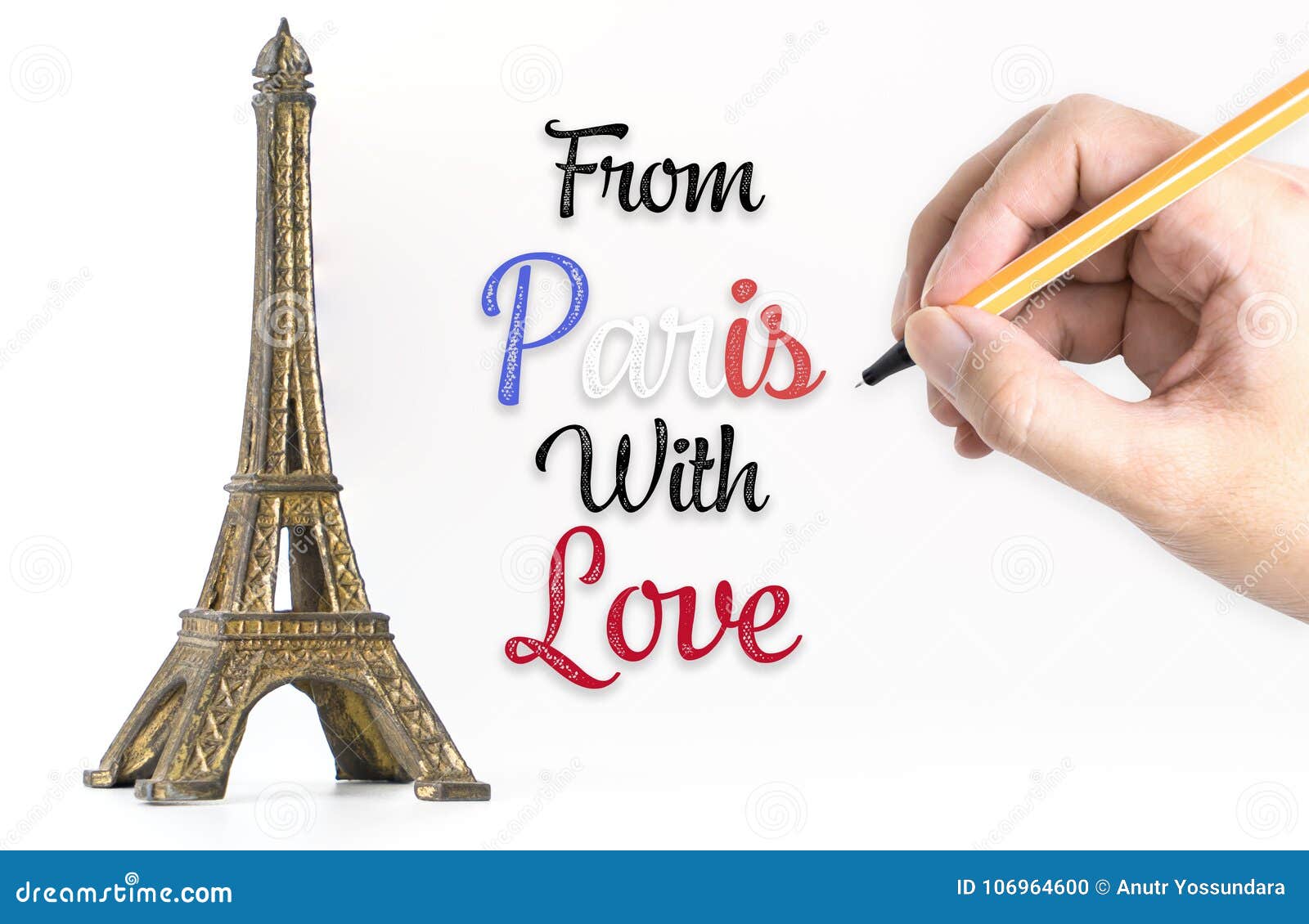 Hand Writing from Paris with Love with Stock Photo - Image of landmark ...