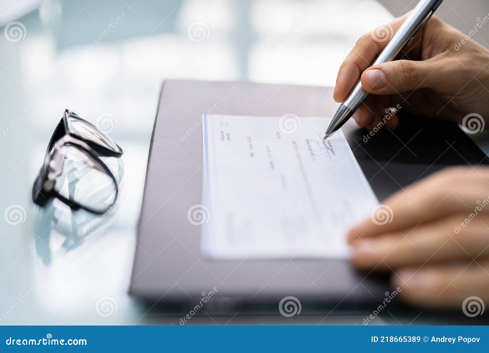 Hand Writing Payroll Cheque. Money Check Stock Image - Image of cheque ...