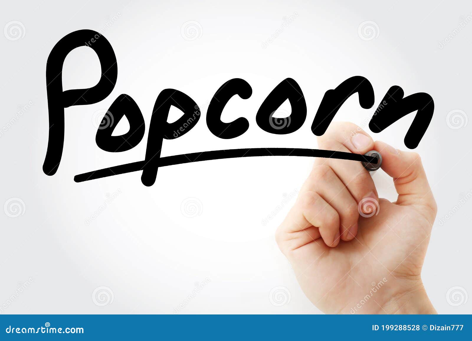 Hand Writing Popcorn with Marker Stock Photo - Image of corn, movie ...