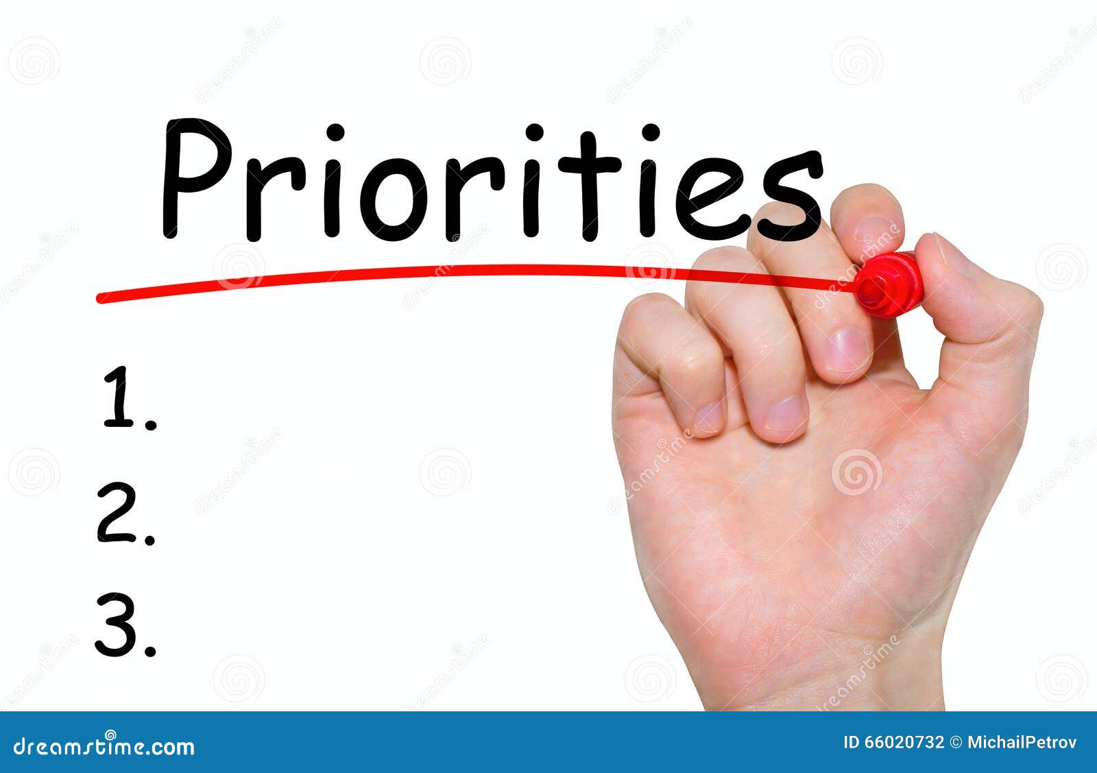 Hand Writing Priorities with Red Marker on Transparent Wipe Board ...