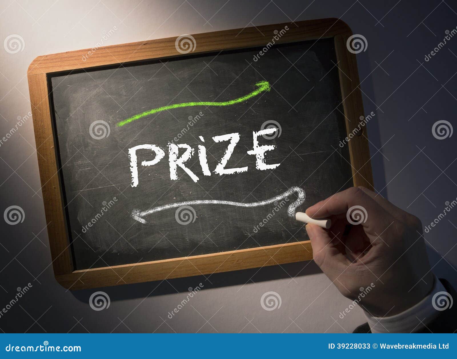 Hand Writing Prize on Chalkboard Stock Image - Image of overhead ...