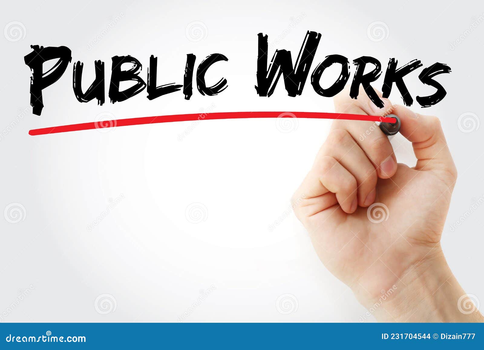 Hand Writing Public Works with Marker Stock Photo - Image of marker ...