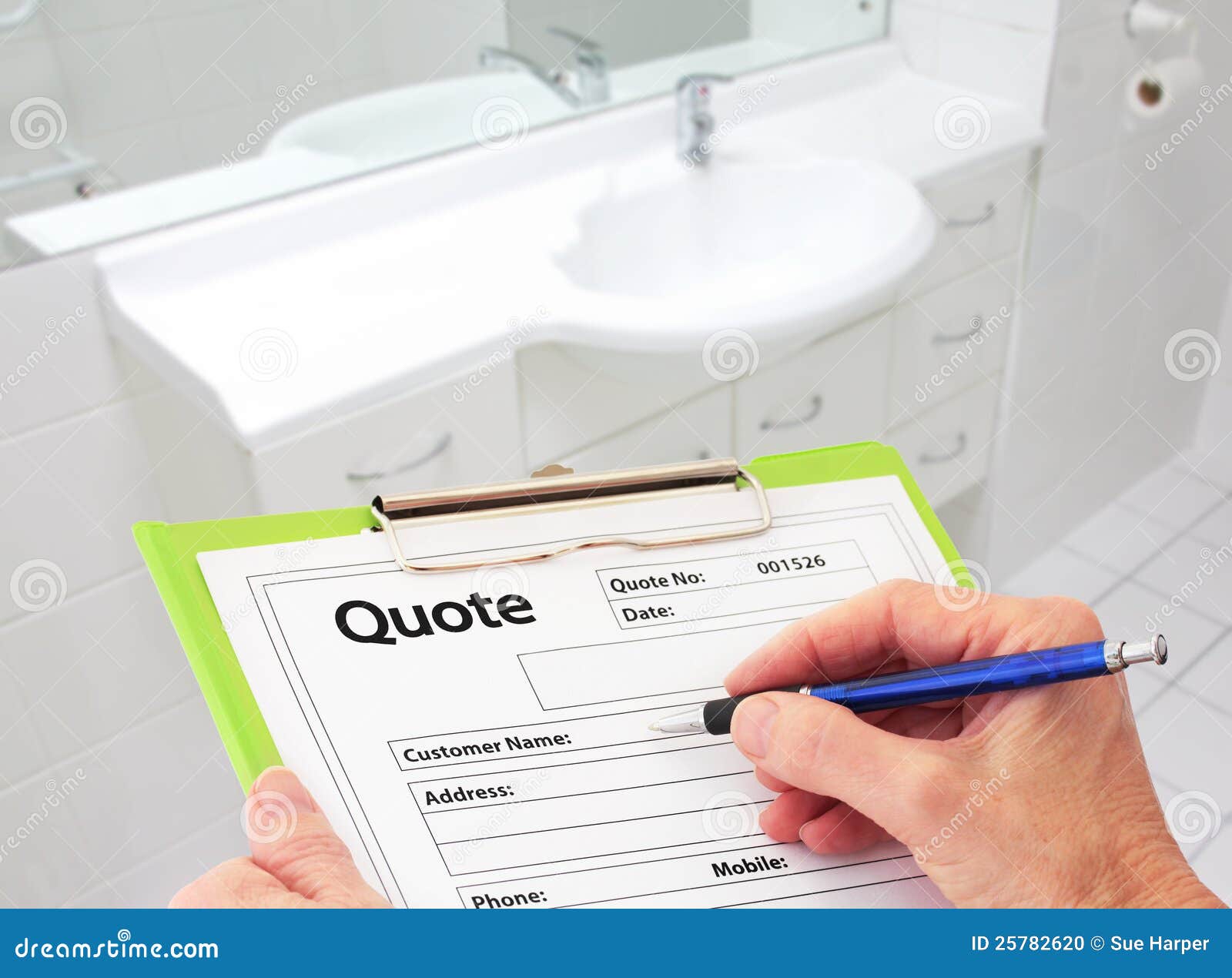 Hand Writing a Quote for Bathroom Renovation Stock Photo - Image of ...