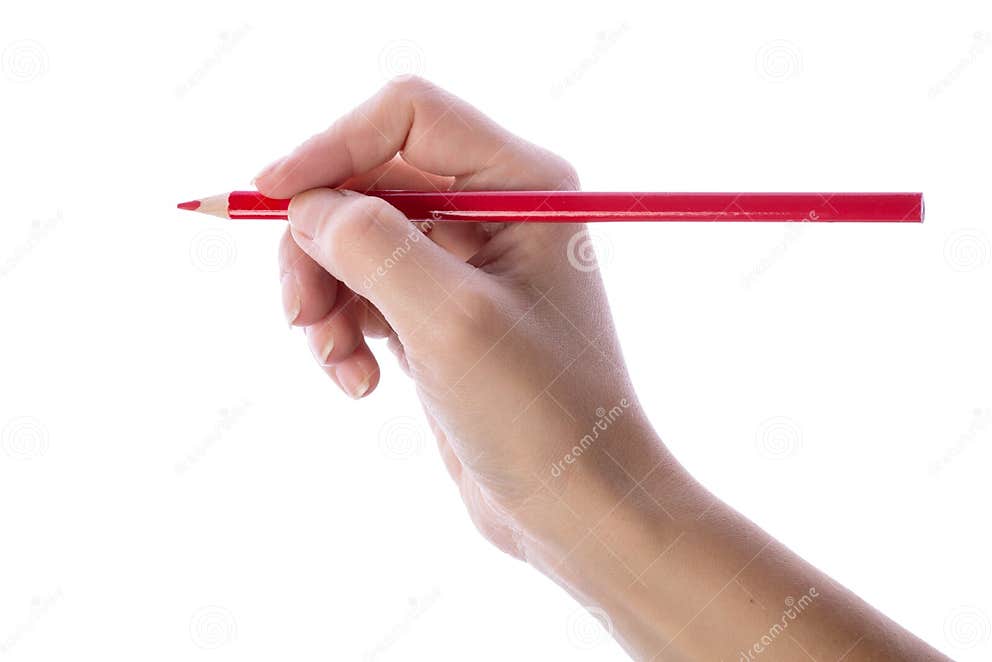 Hand Writing with Red Pencil Stock Image - Image of female, young: 28172251