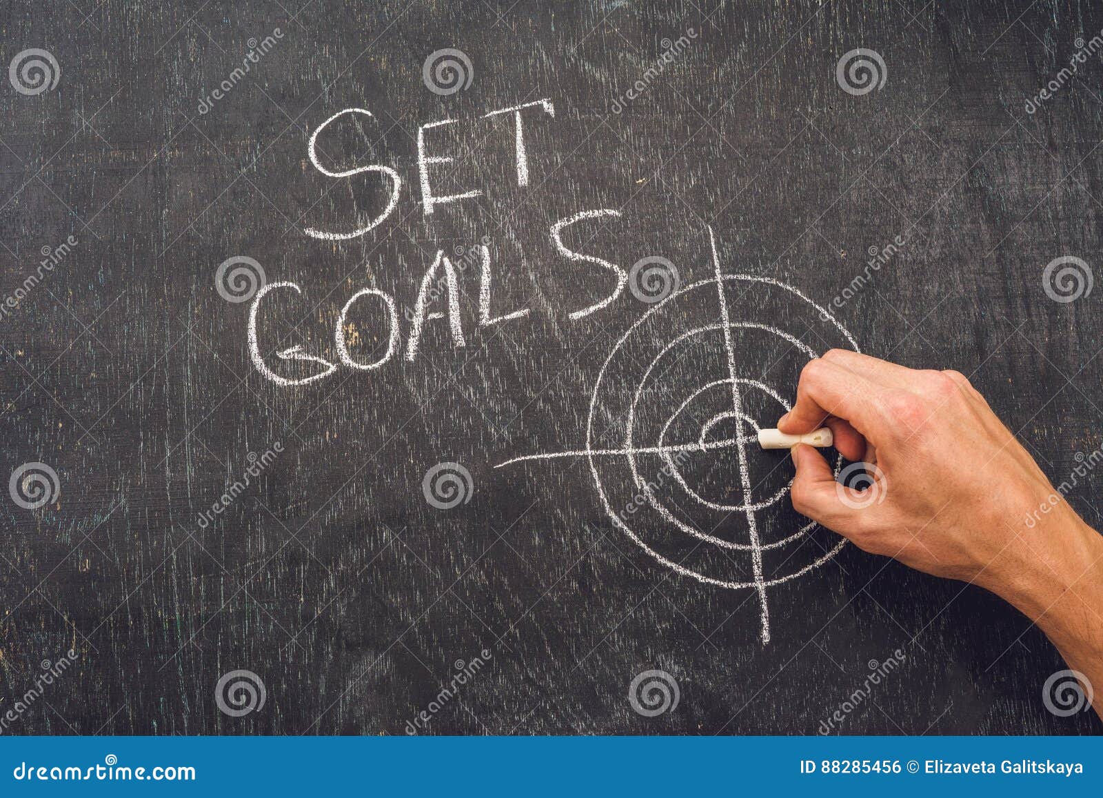 Hand Writing Set Goals Topic on Chalkboard Stock Photo - Image of ...