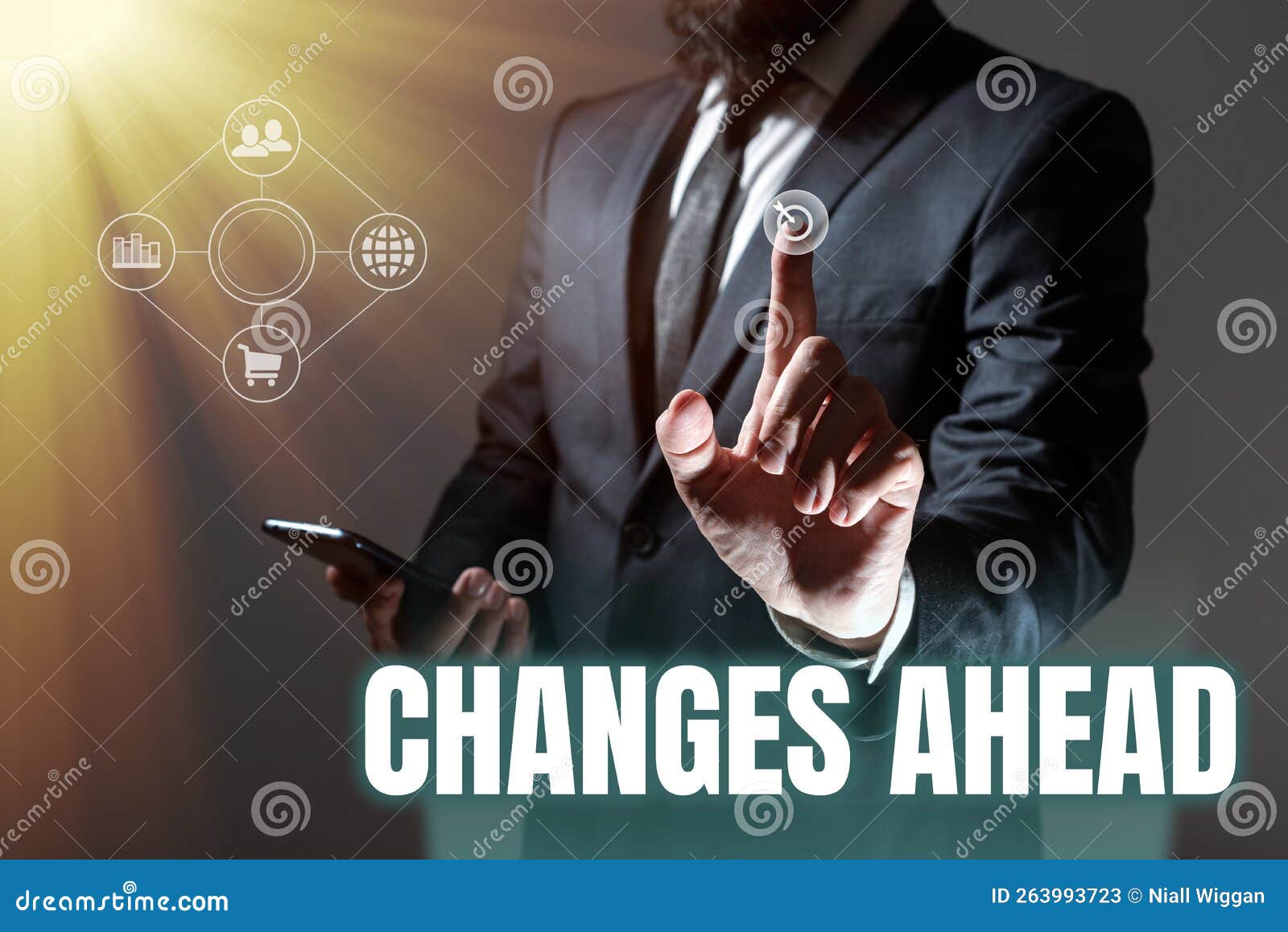 Conceptual Display Changes Ahead. Word Written on To Replace with or ...