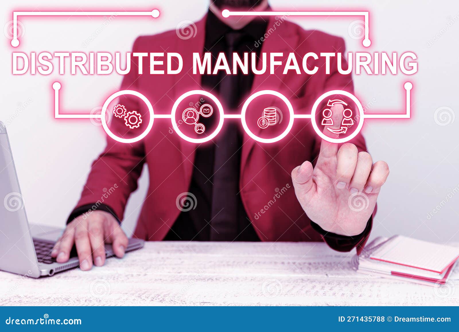 Hand Writing Sign Distributed Manufacturing. Business Idea Practiced by ...