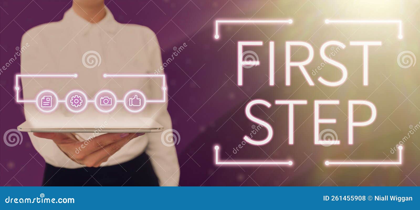 Hand Writing Sign First Step. Word for Pertaining To the Start of a ...