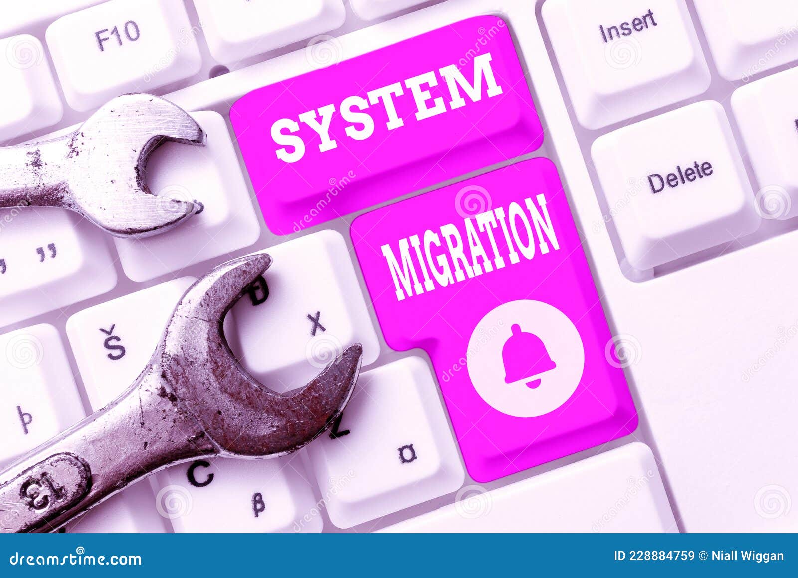 Hand Writing Sign System Migration. Word Written on Moving from the Use ...