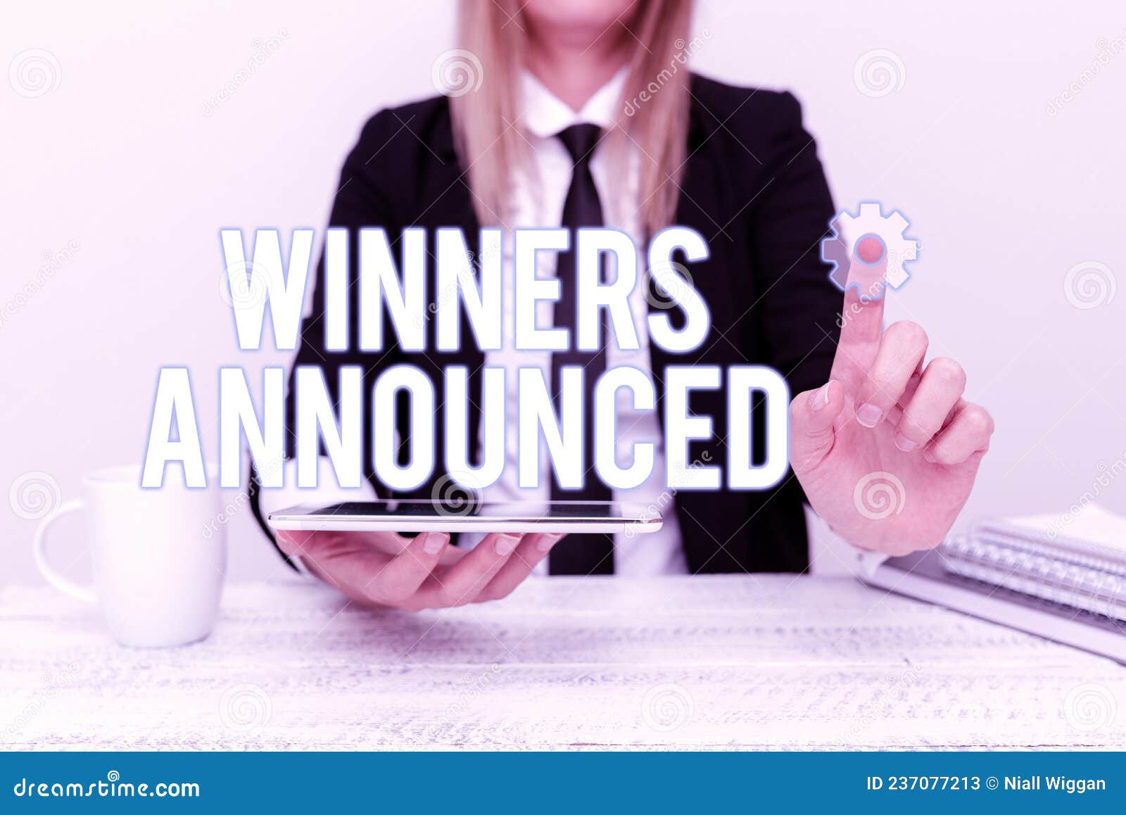 Hand Writing Sign Winners Announced. Internet Concept Announcing Who ...