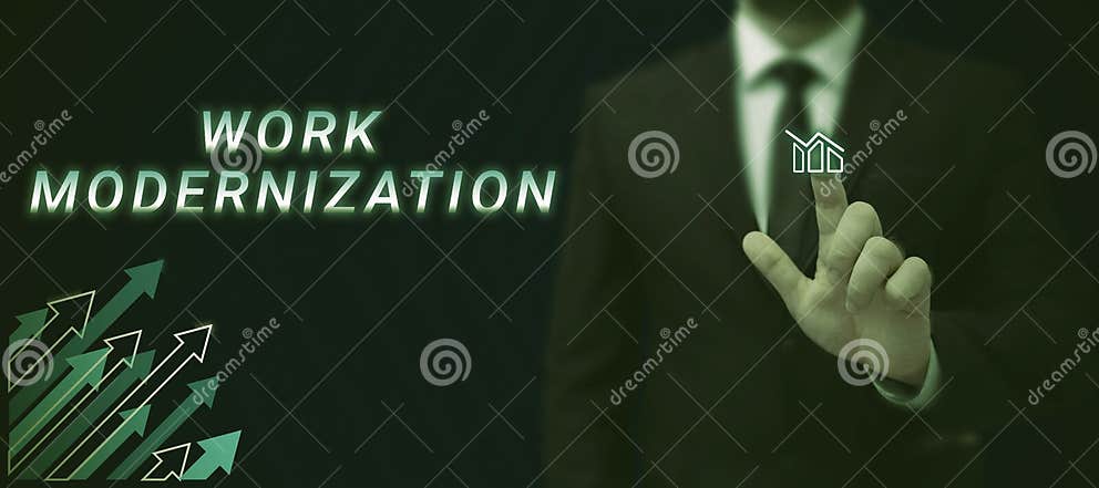 Hand Writing Sign Work Modernization. Business Showcase Changing ... Hand Writing Sign Work Modernization. Business Showcase Changing ...