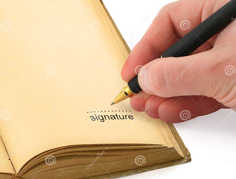 Hand writing a signature stock photo. Image of signature - 7244128