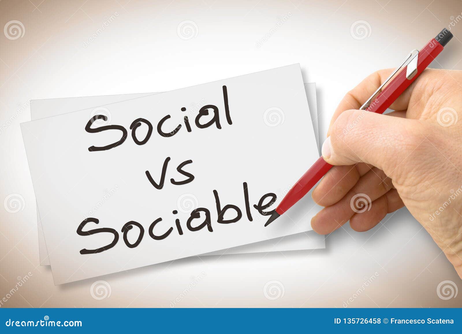 Hand Writing Social Vs Sociable with a Pencil on a Blank Sheet ...