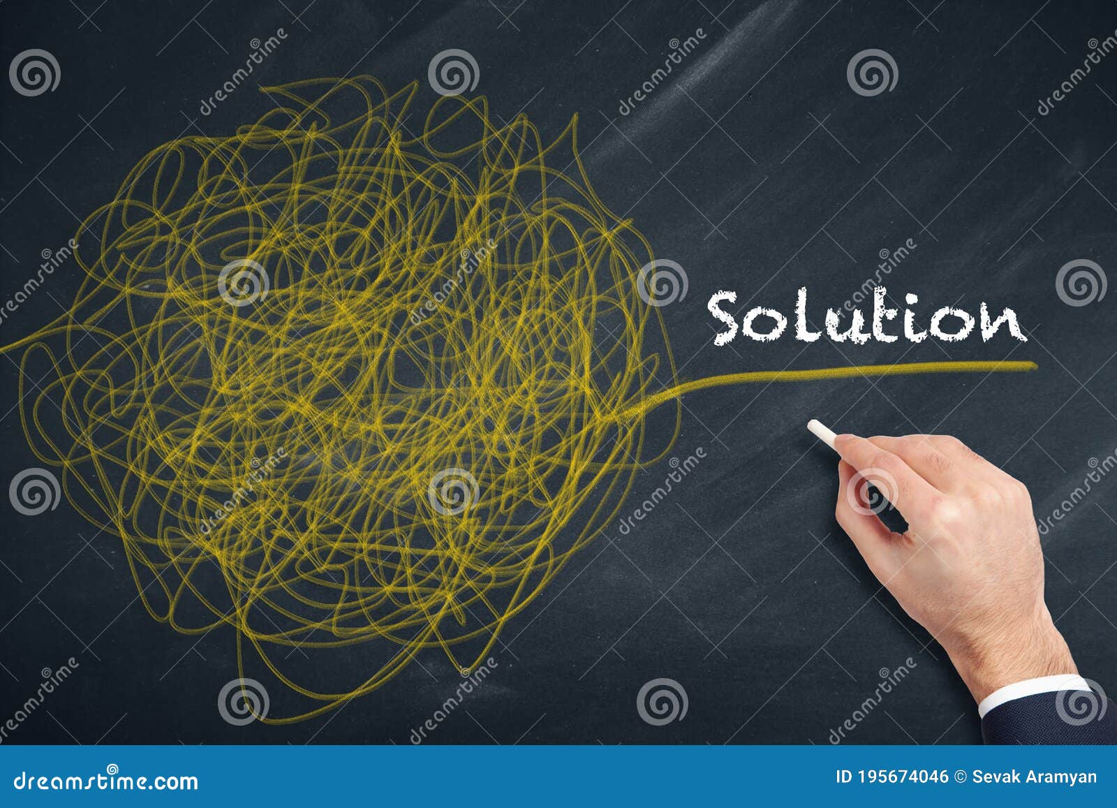 Hand Writing Solution on Chalkboard Stock Photo - Image of businessman ...