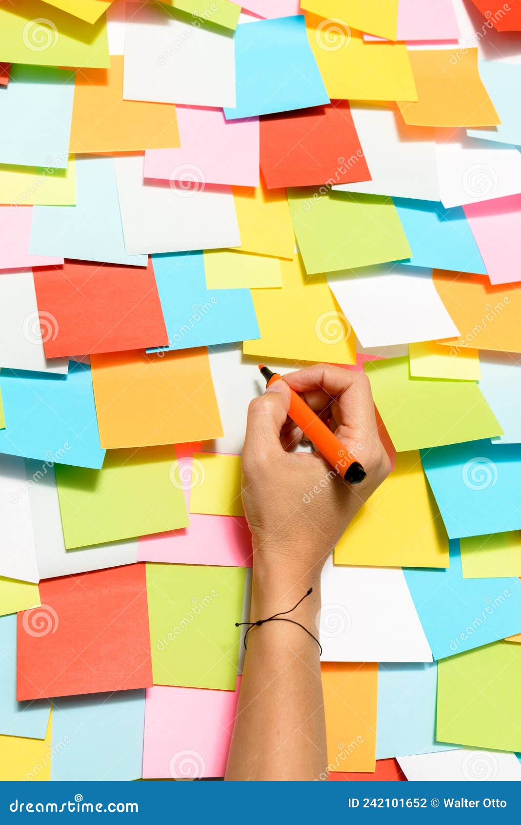 Hand Writing on a Surface Full of Self-adhesive Stock Photo - Image of ...