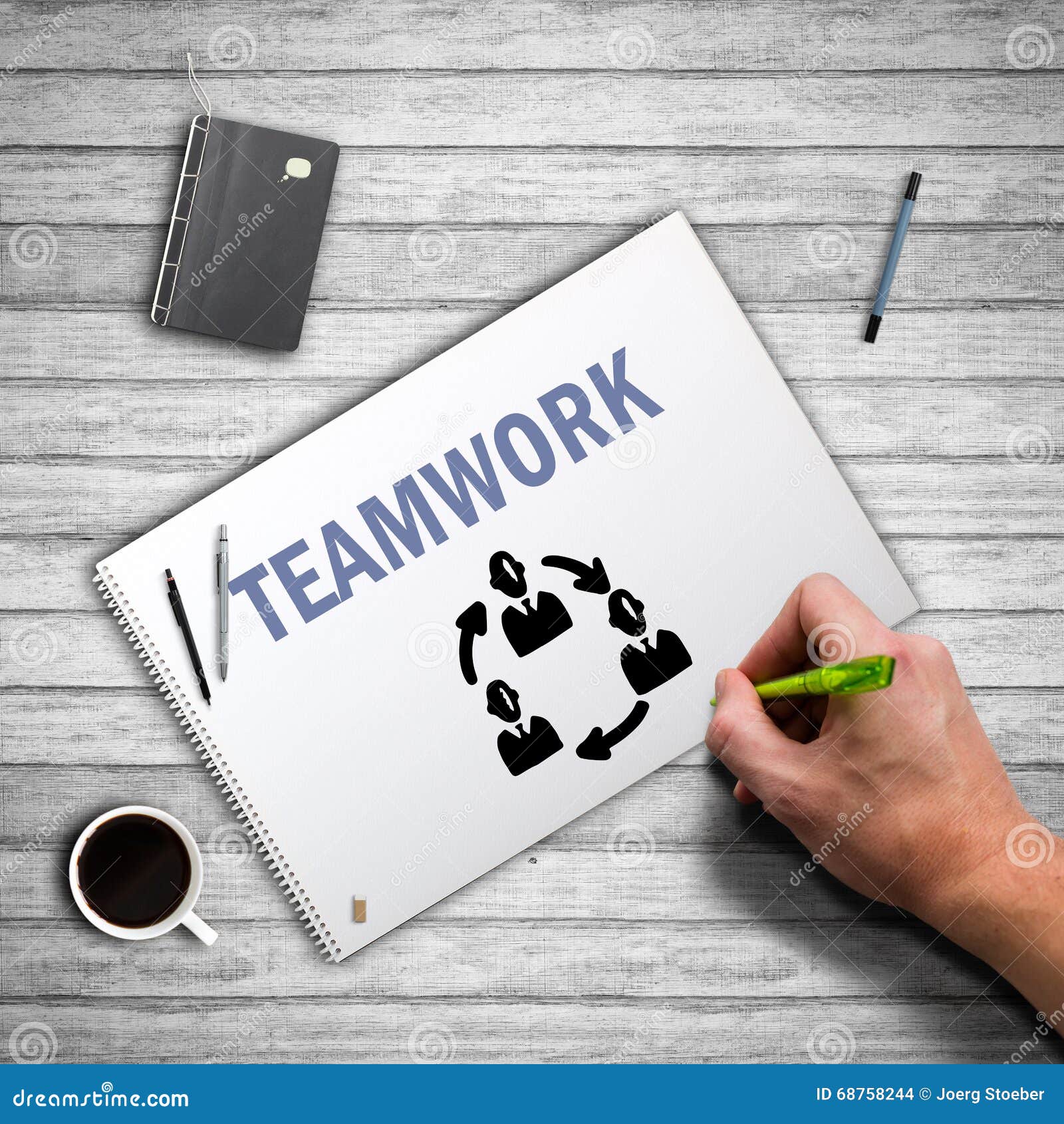 Hand Writing Teamwork on Canvas Stock Photo - Image of coffee, company ...