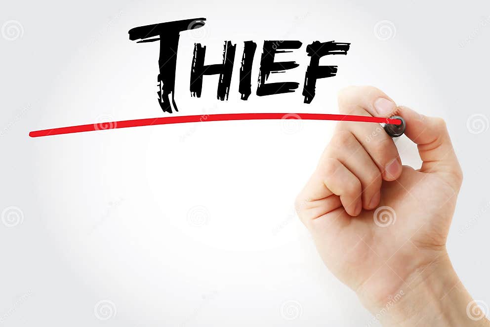 Hand Writing Thief with Marker, Concept Background Stock Image - Image ...