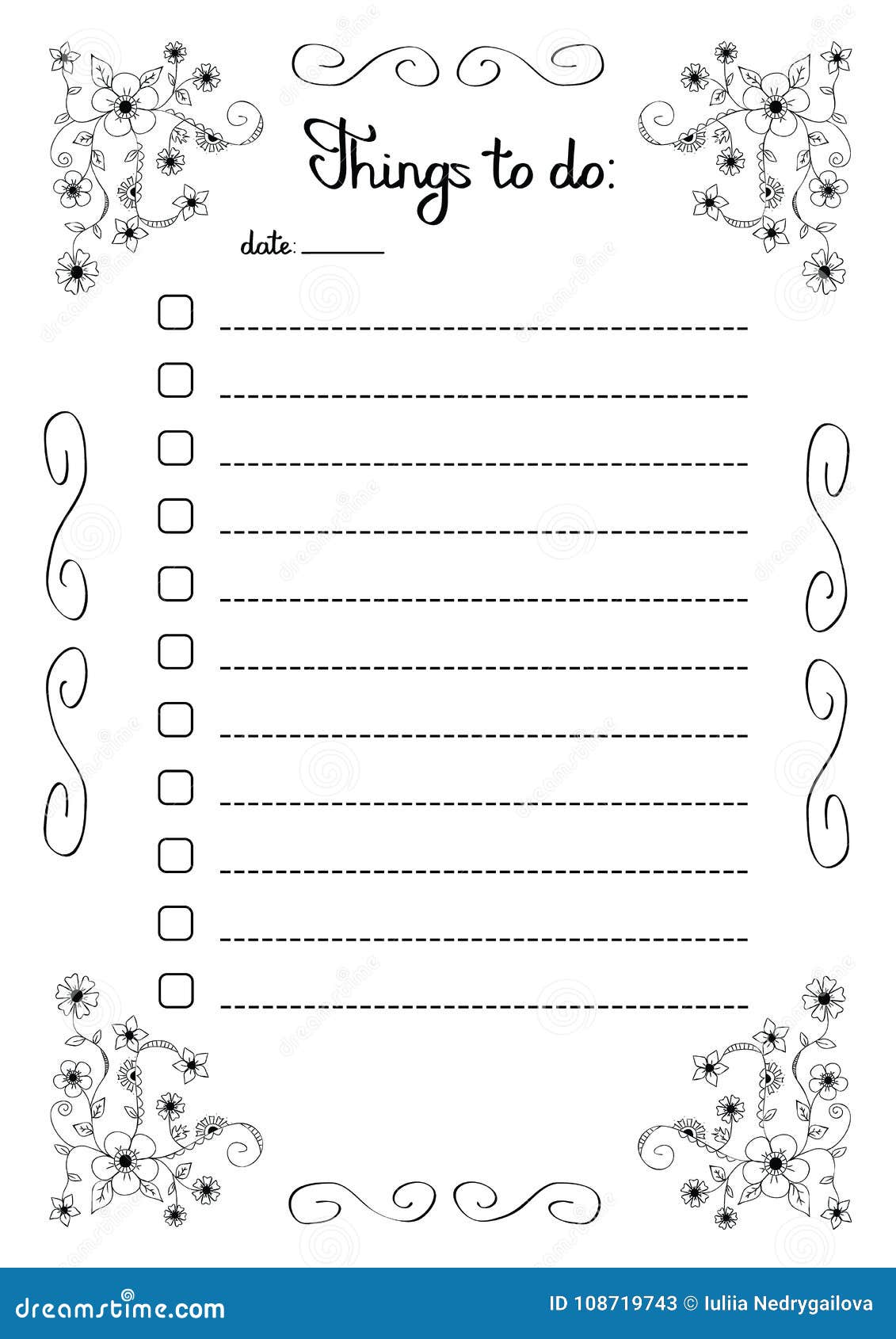 Hand Writing Things To Do List in a Flower Frame, Check Boxes with ...