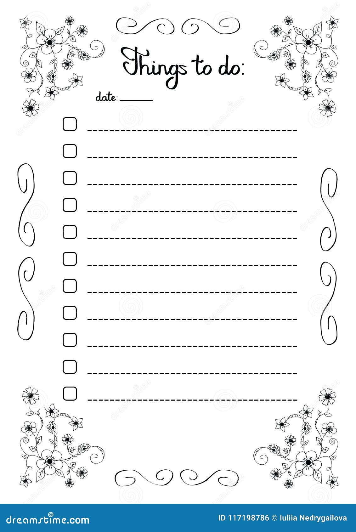 Hand Writing Things To Do List in a Flower Frame, Check Boxes with ...