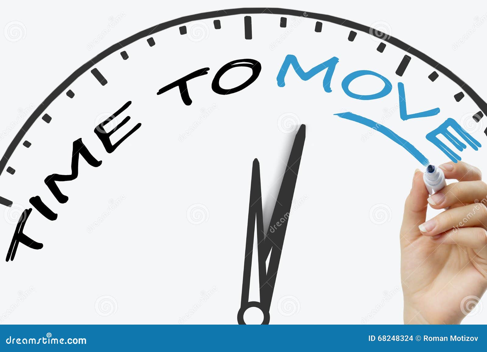 Hand Writing Time To Move Concept with Blue Marker on Transparent Wipe ...