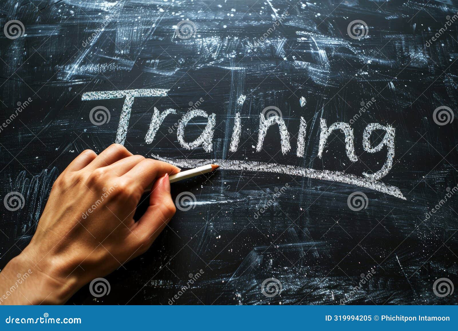 Hand Writing Training Word on Black Broad. Stock Image - Image of ...