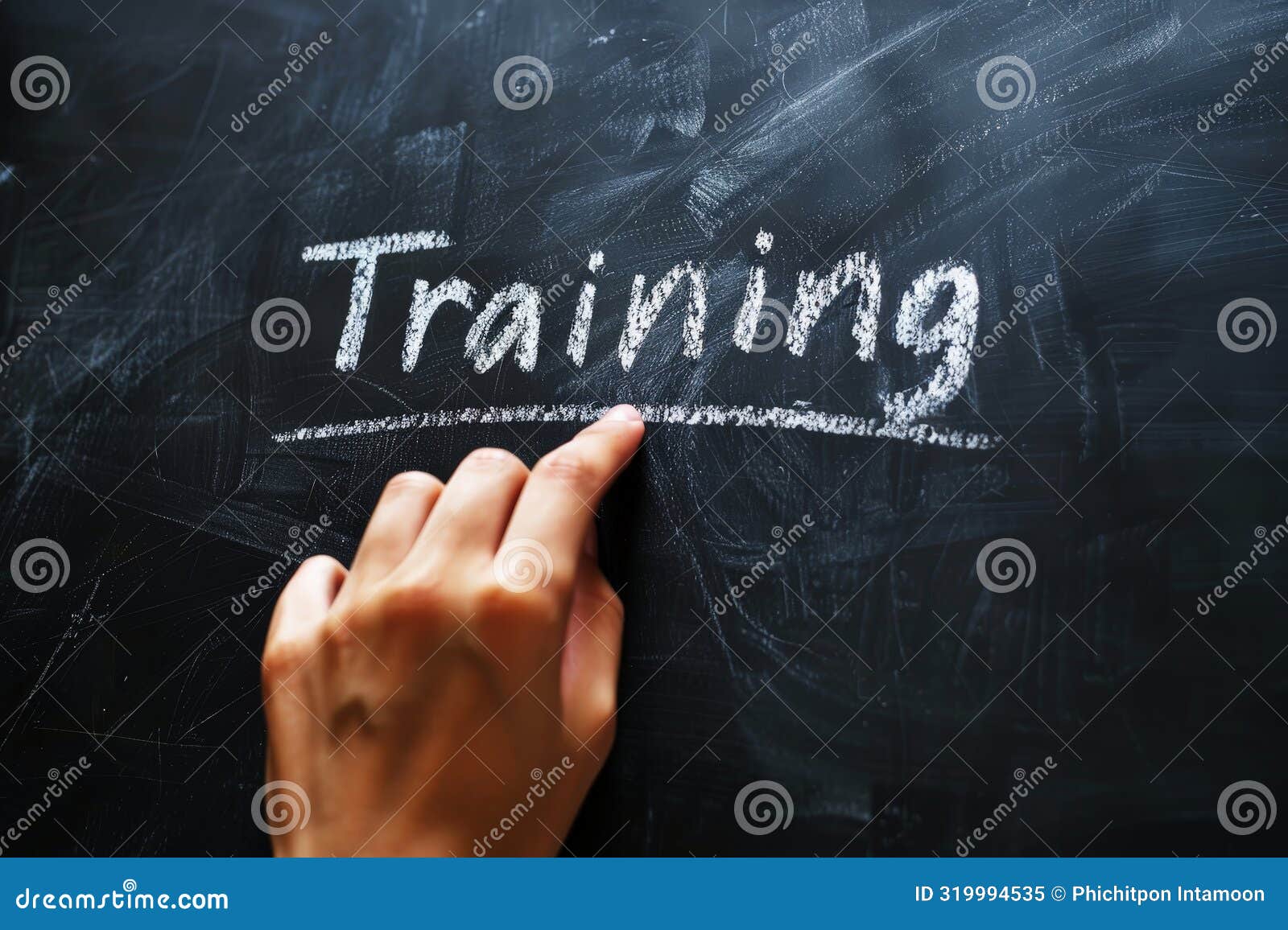 Hand Writing Training Word on Black Broad. Stock Image - Image of ...