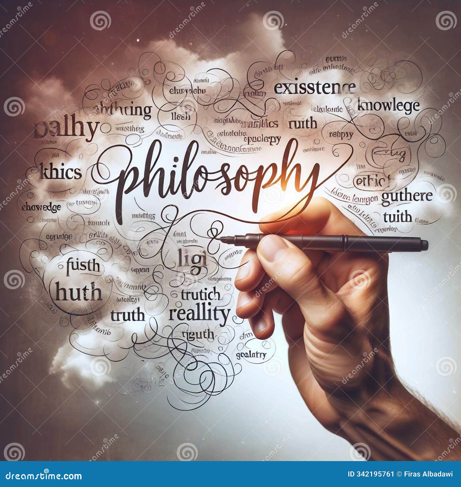 A Hand Writing the Word Philosophy, Surrounded by Related Concepts ...