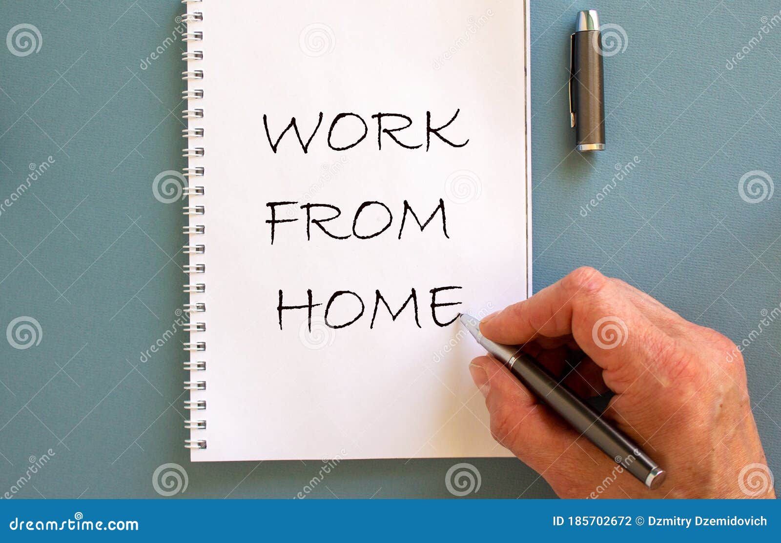 Hand Writing `work from Home`, Isolated on Blue Background Stock Photo ...