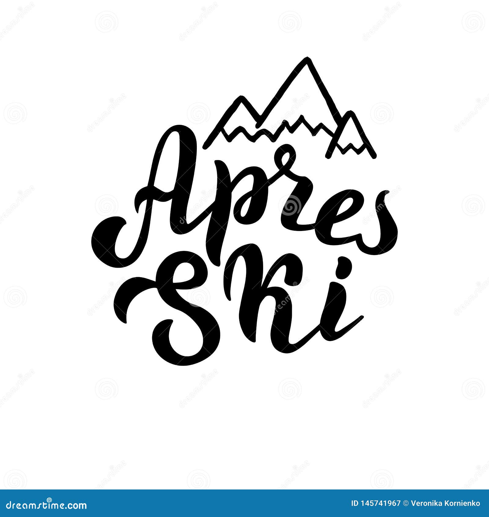 Hand Written Apres Ski Logo with Mountain Silhouette. Stock Vector ...